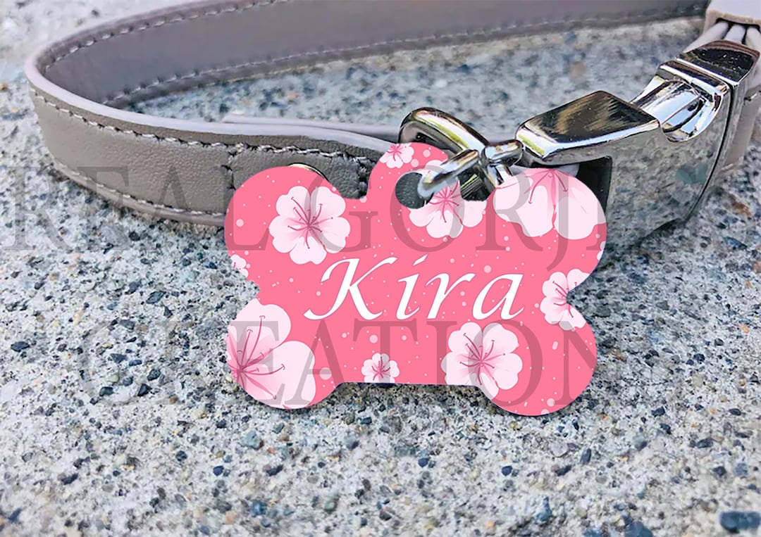 Pink Flower Dog Tag, Custom Dog Tag - Etsy
