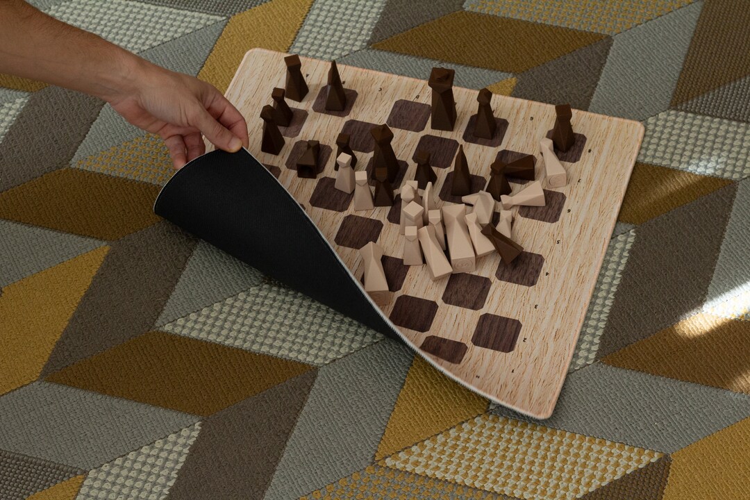 Modern Geometric Chess Set, Personalized Gift, Roll-up Chessboard, 3D ...