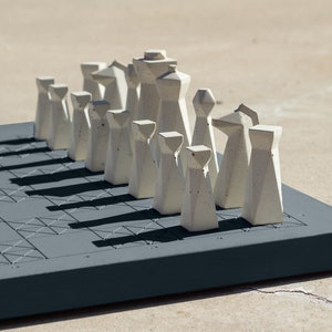 Handmade Modern Concrete Geometric Chess Set With Concrete Chess Pieces ...