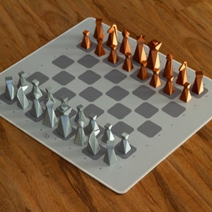 Modern Geometric Chess Set, Personalized Gift, Roll-up Chessboard, 3D ...