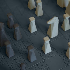 Handmade Modern Concrete Geometric Chess Set With Concrete Chess Pieces ...