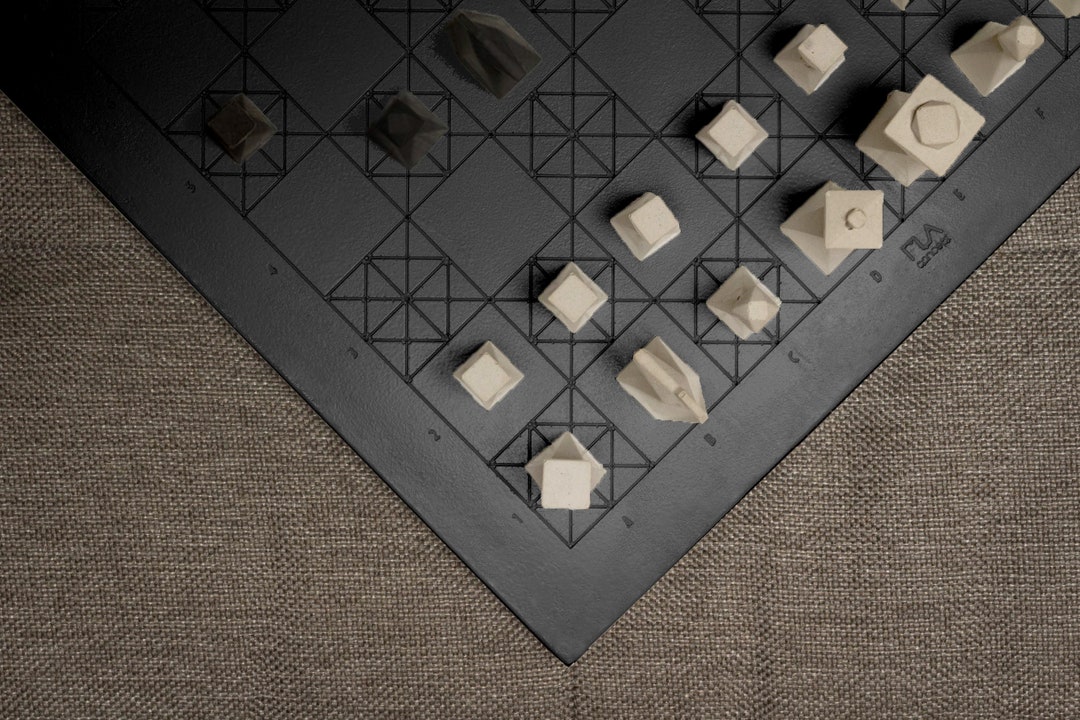 Handmade Modern Concrete Geometric Chess Set With Concrete Chess Pieces ...