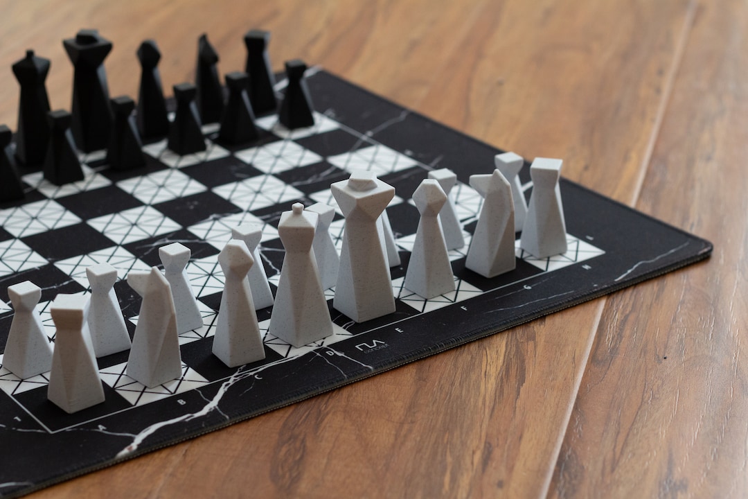 Modern Geometric Chess Set, Personalized Gift, Roll-up Chessboard, 3D ...