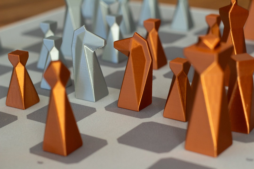 Modern Geometric Chess Set, Personalized Gift, Roll-up Chessboard, 3D ...