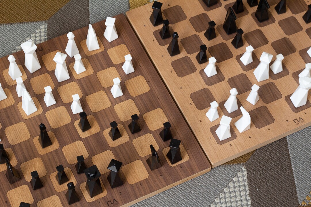 Modern Chess Set With Board, Resin Chess Pieces, Handmade Geometric ...