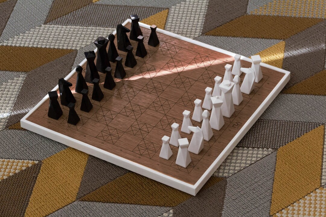 Modern Chess Set With Board, Resin Chess Pieces, Handmade Geometric ...