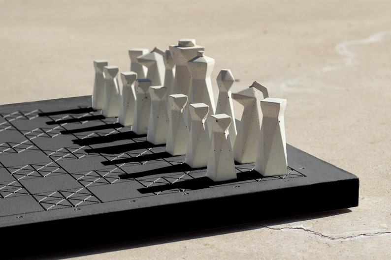 Handmade Modern Concrete Geometric Chess Set With Concrete Chess Pieces ...