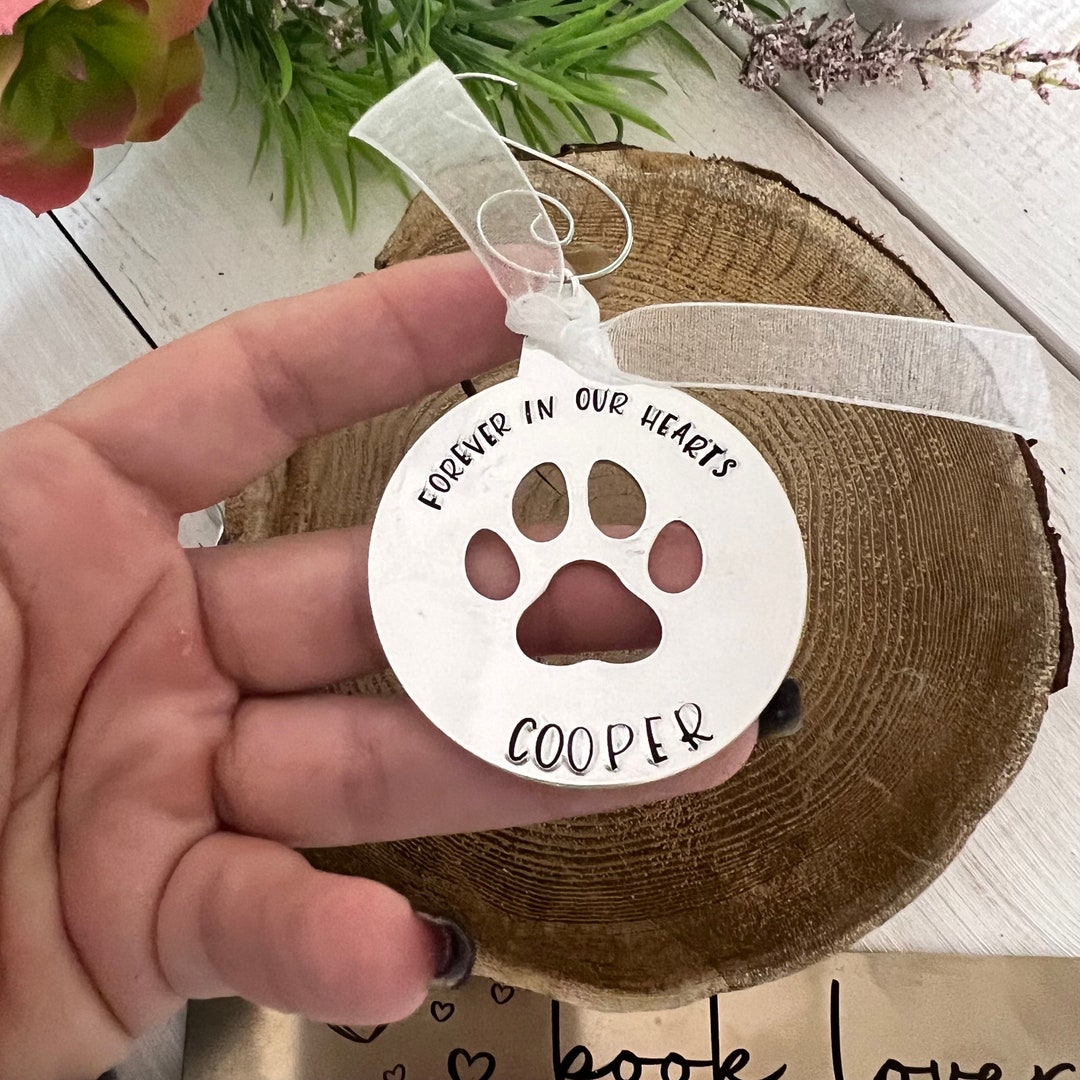 Paw Print Memorial Custom Stamped Metal Ornament | Forever in Our ...