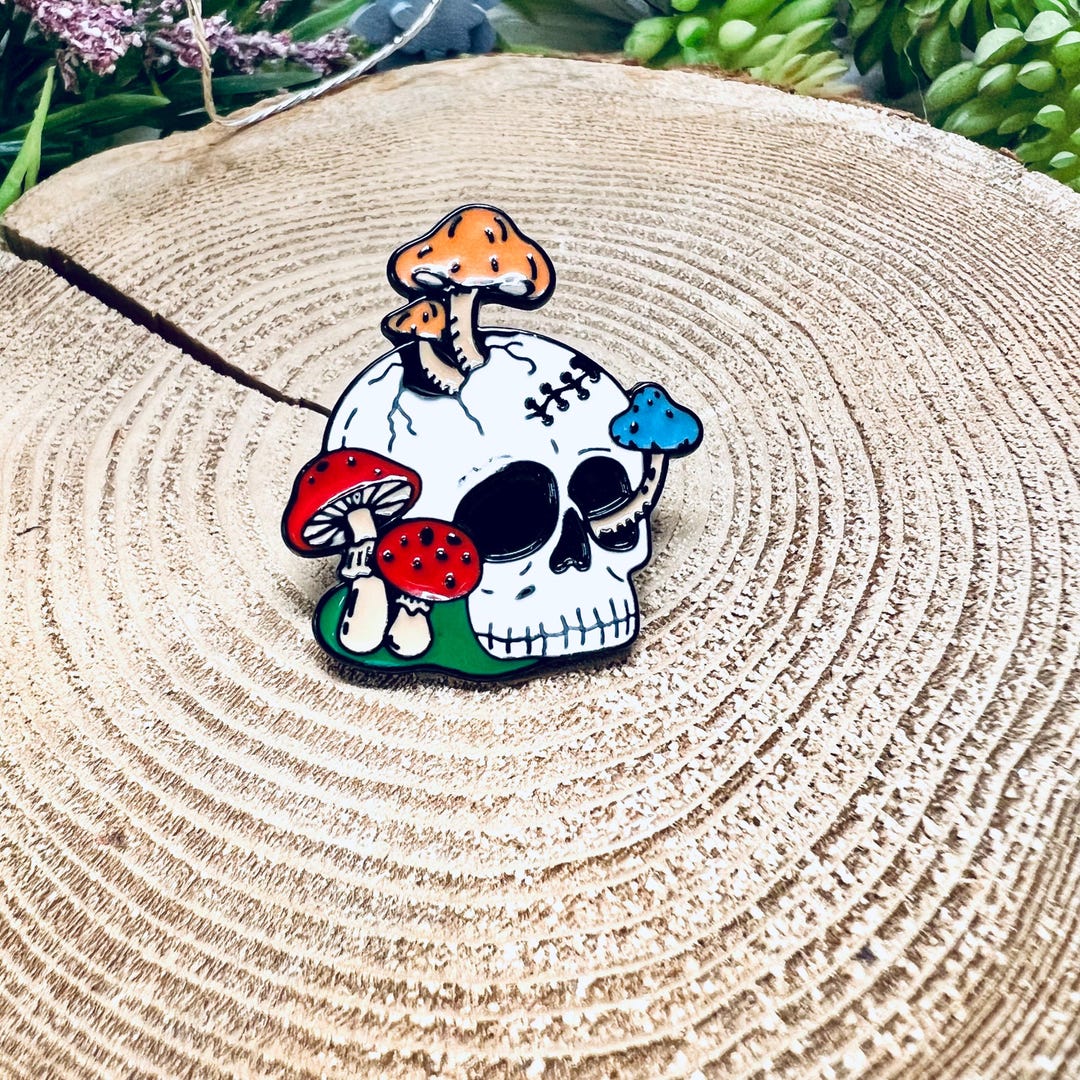 Mushroom Skull Enamel Pin, Psychedelic Goth Lapel Badge - Etsy
