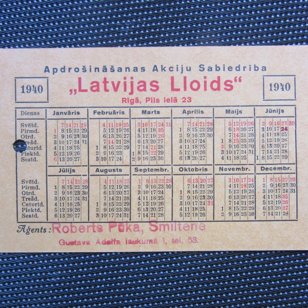 1940 Calendar - Etsy