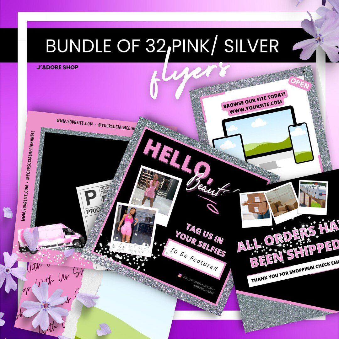 32 Pink/ Silver Editable Flyers, Digital Flyers, Printable Flyers ...