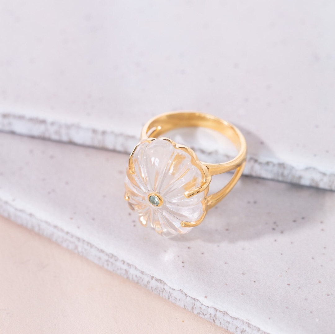 Flower Motif Ring, Transparent Ring, Engagement Ring, Flower Engagement ...