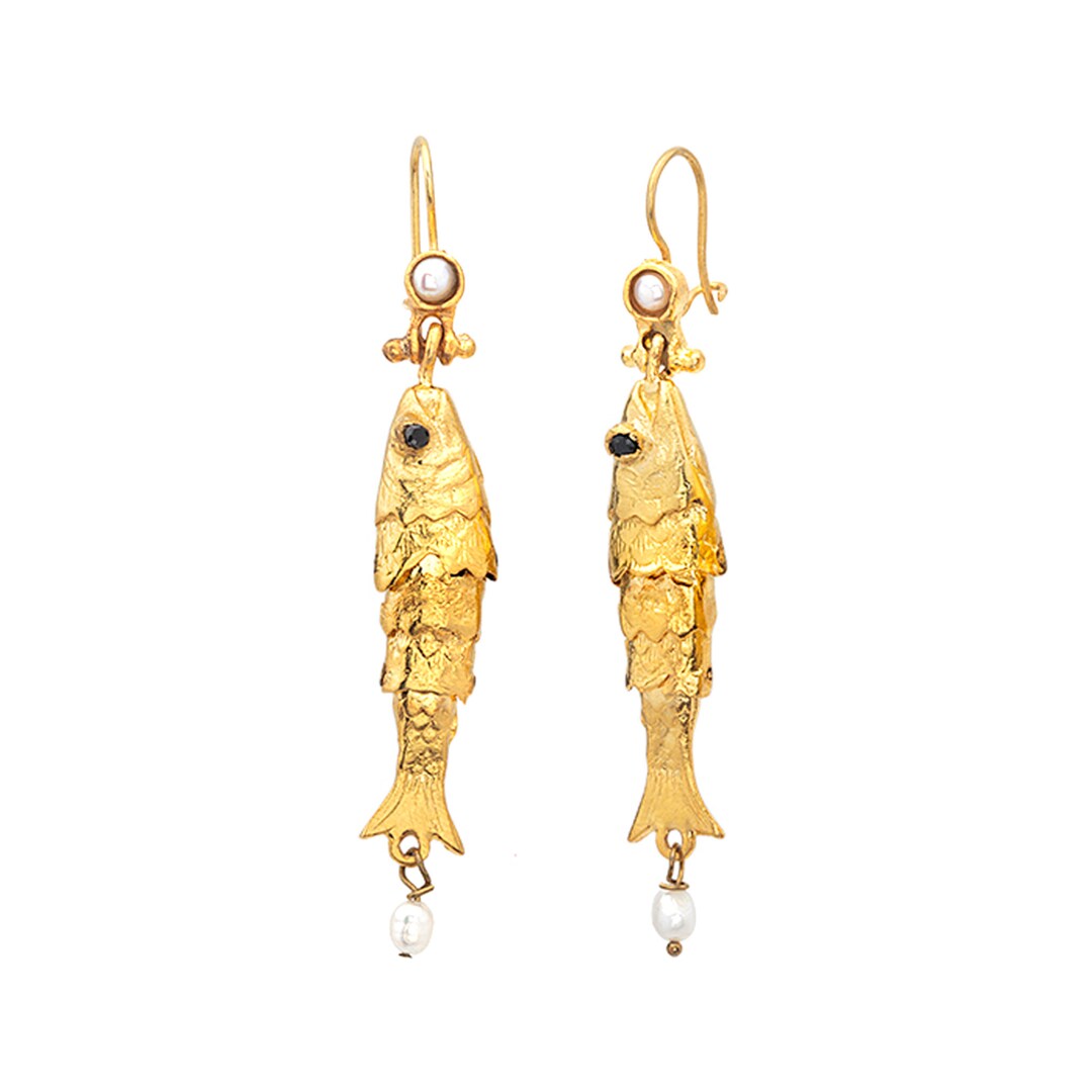 Dangling Fish Designed Earring, Gold Fish Earring ,antique Gold ...