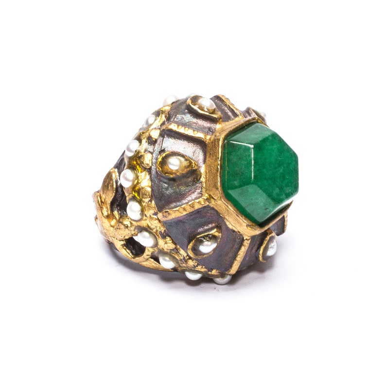 Handmade Authentic Design Ring With Pearl & Green Agate Stones ...
