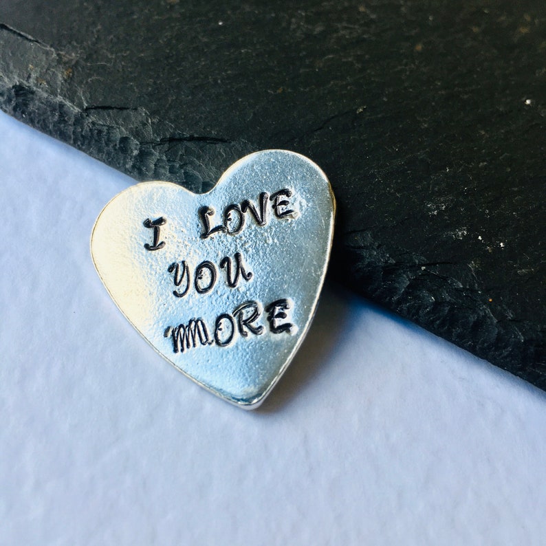 I Love You More Heart Keepsake Token, Handmade UK Modern English Pewter ...