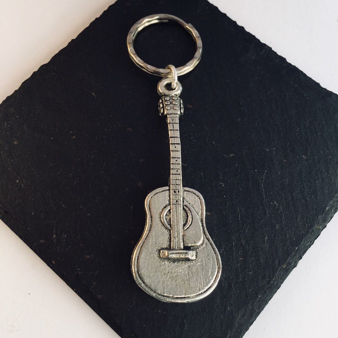Guitar Key Ring, Handmade UK Modern English Pewter, Guitar Keychain - Etsy
