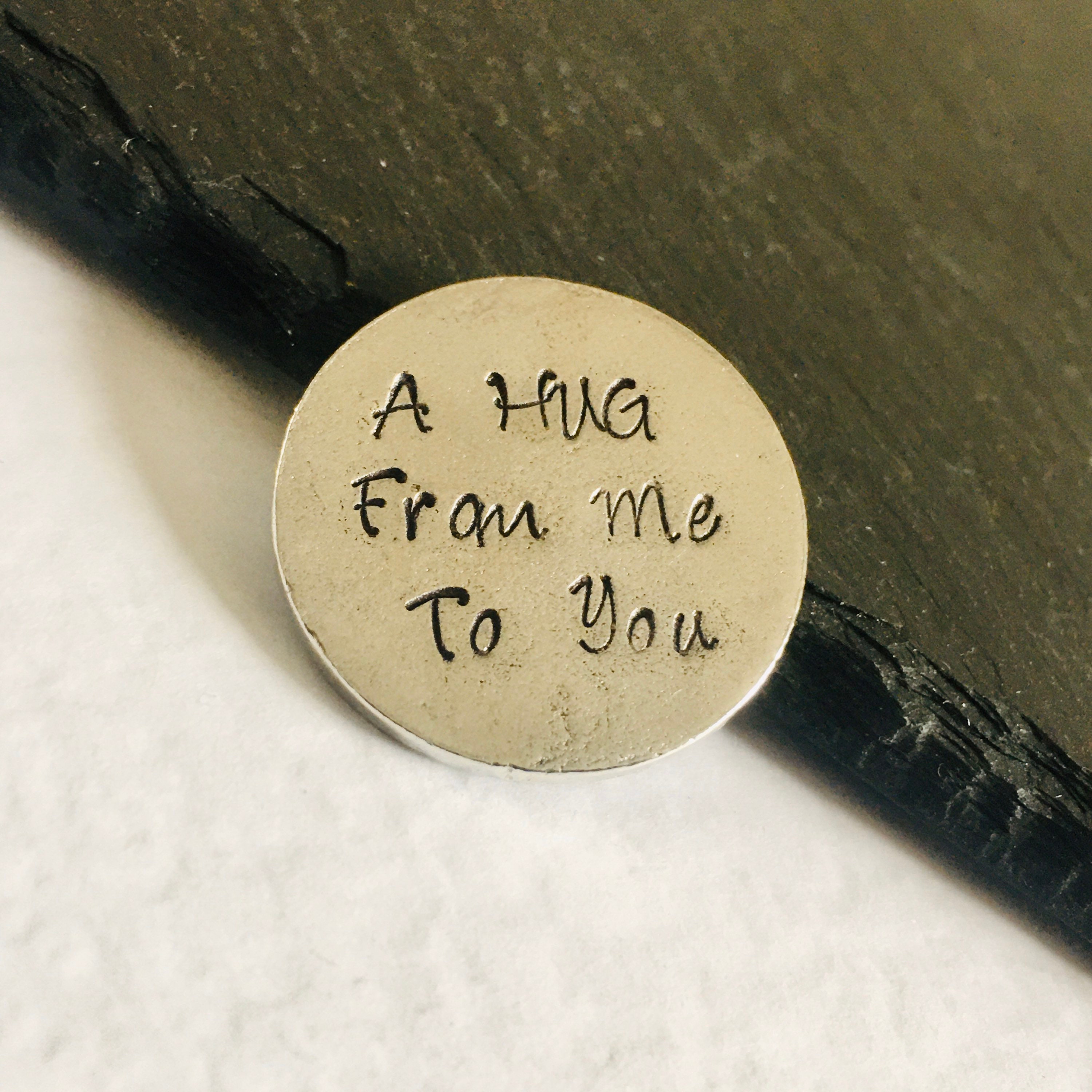 A Hug From Me to You Personalised Round Keepsake Token, Pewter,stamped ...