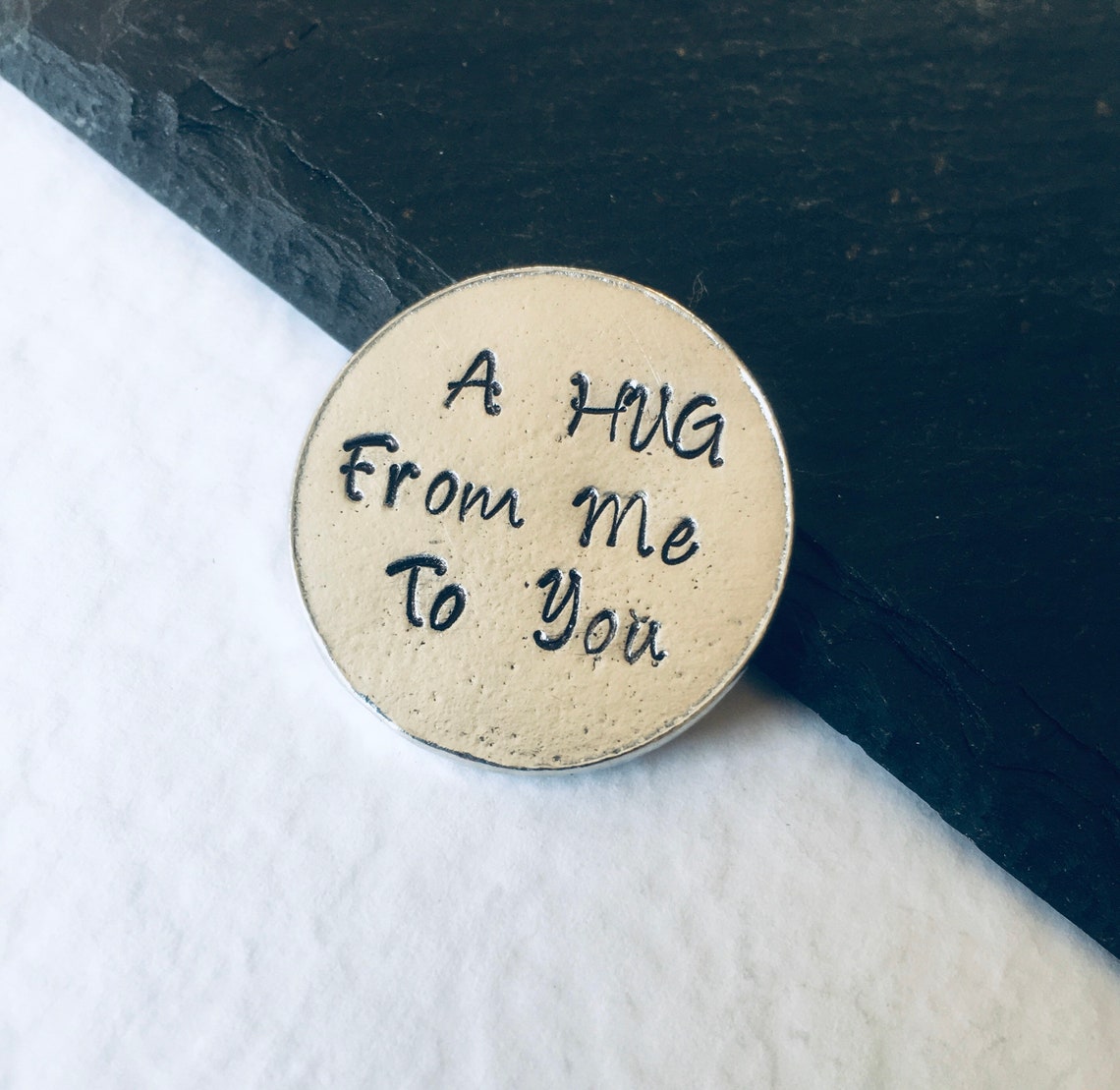 A Hug From Me to You Personalised Round Keepsake Token, Pewter,stamped ...