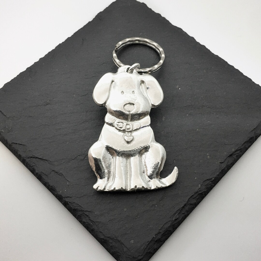 Sitting Dog Key Ring, Handmade UK Mordern English Pewter, Dog Keychain ...