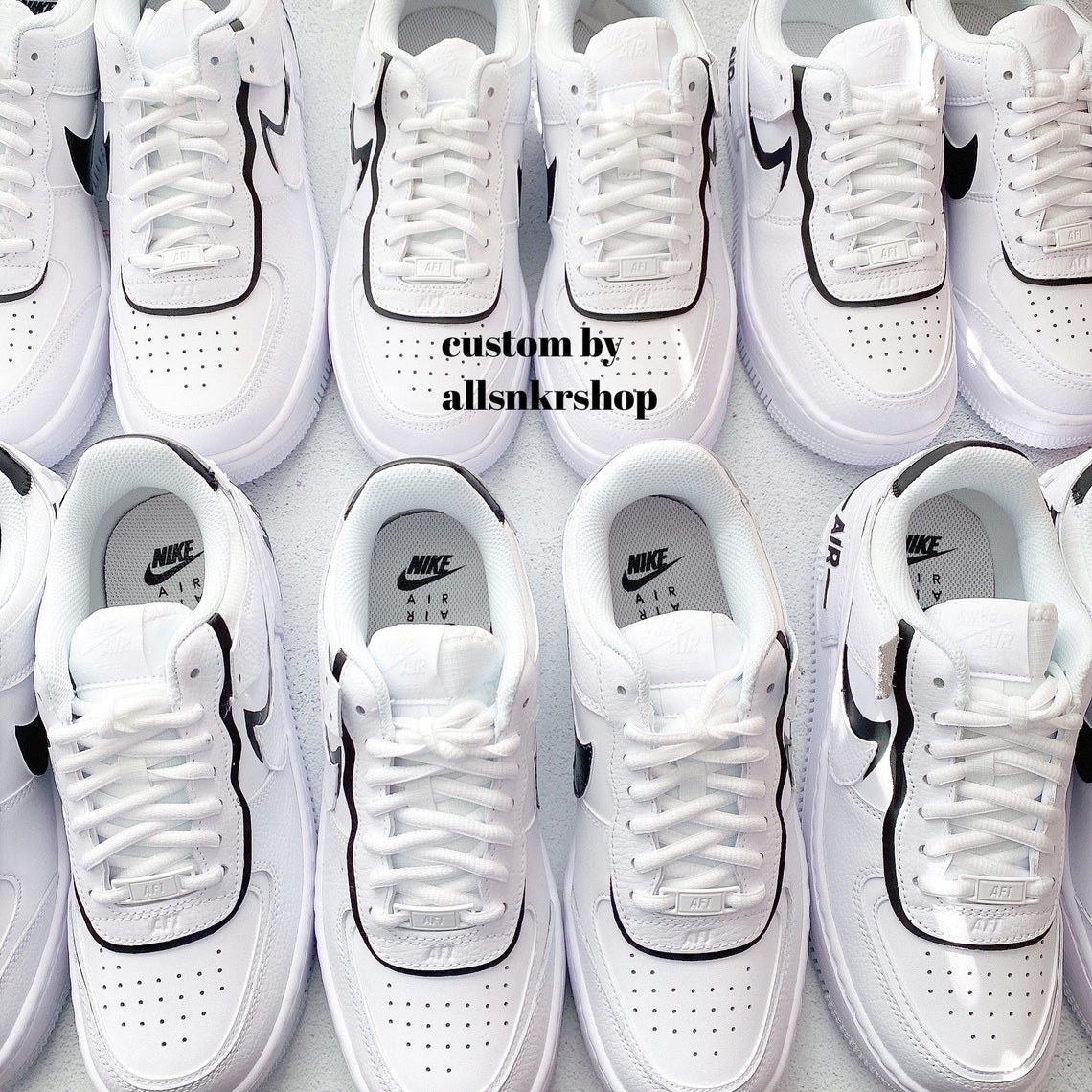 Custom Nike Air Force Shadow Black / White | Etsy