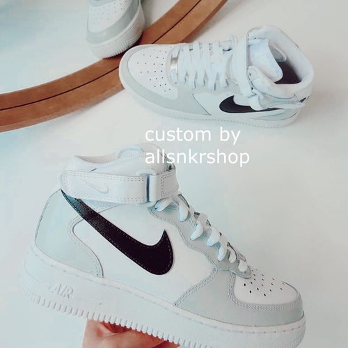 Custom Air Force 1 Mid Sneakers Black Gray Mismatch - Etsy