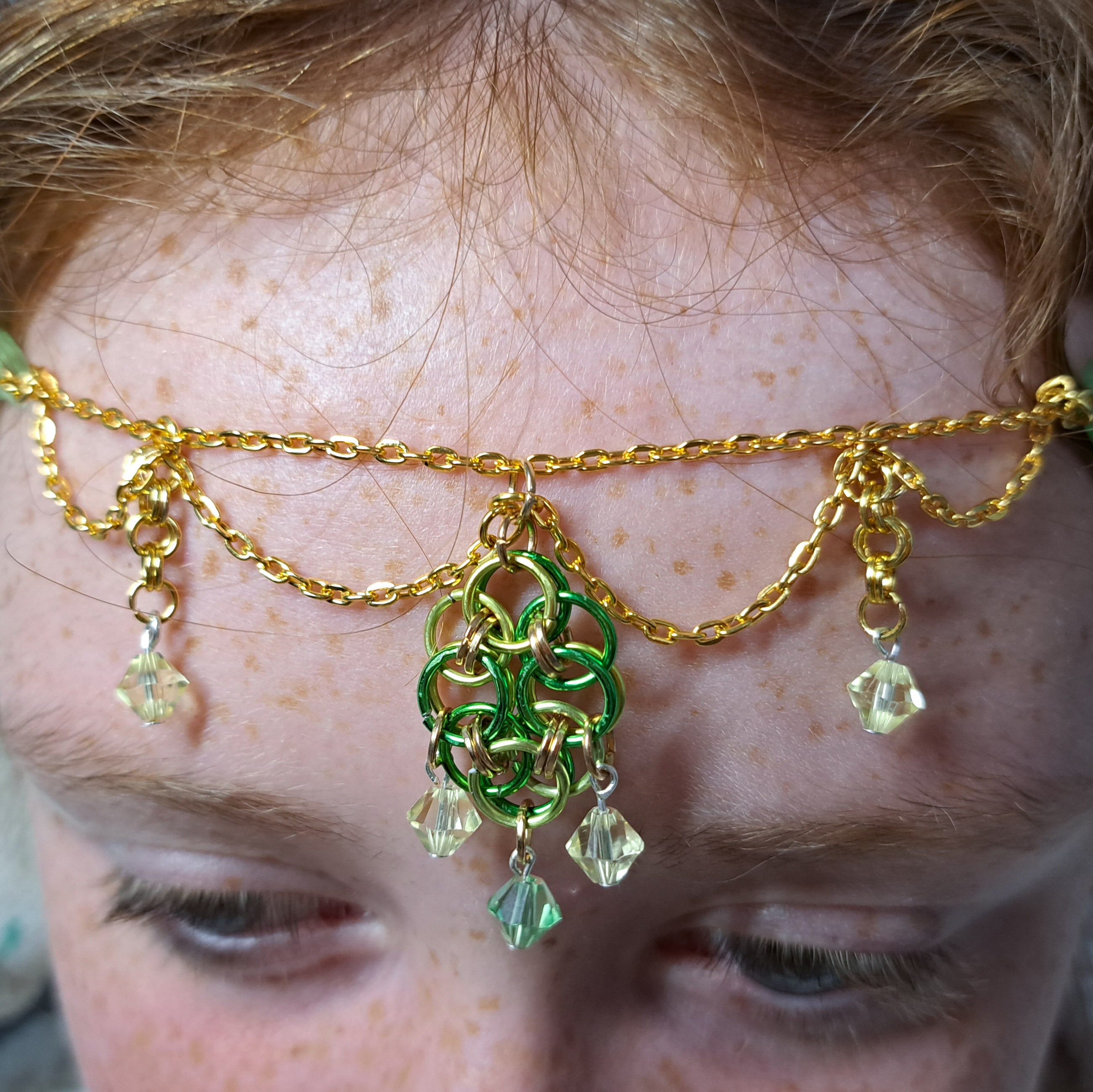 Gold Aventurine Ceremonial Chain Crown, Swarovski Beads, Royal ...
