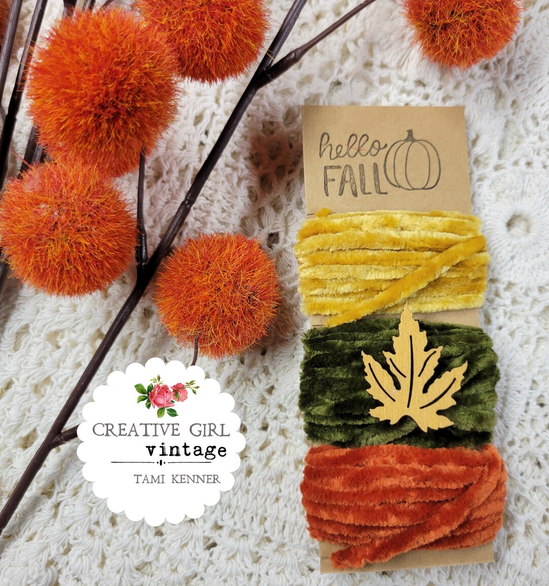 FALL COLORS Gold Green and Orange Velvet Yarn Bundle 2 Yards Each for ...