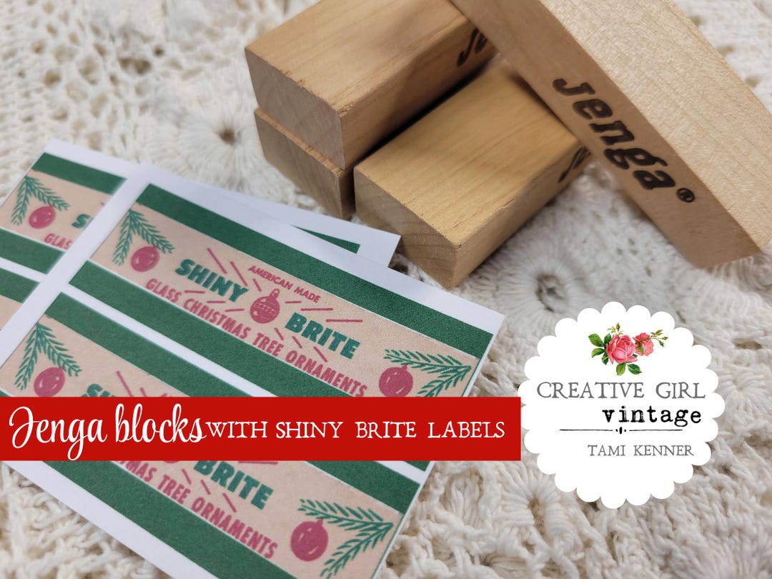 Shiny Brite Ornament DIY Kit: Jenga Blocks & Vintage Labels - Etsy