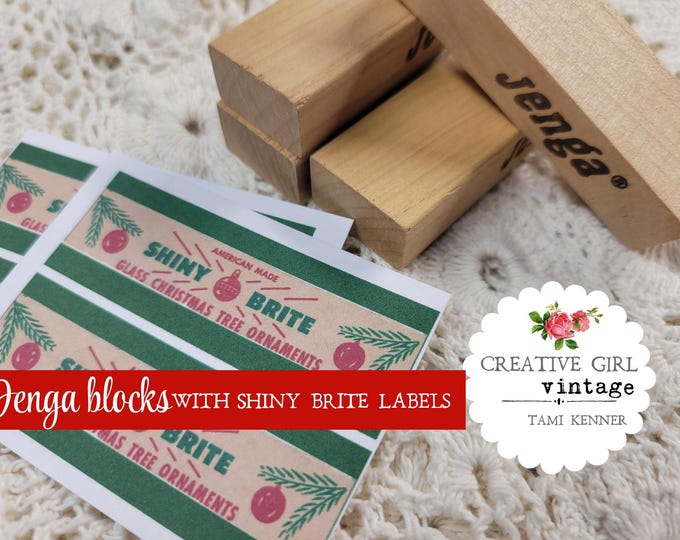 Shiny Brite Ornament DIY Kit: Jenga Blocks & Vintage Labels - Etsy