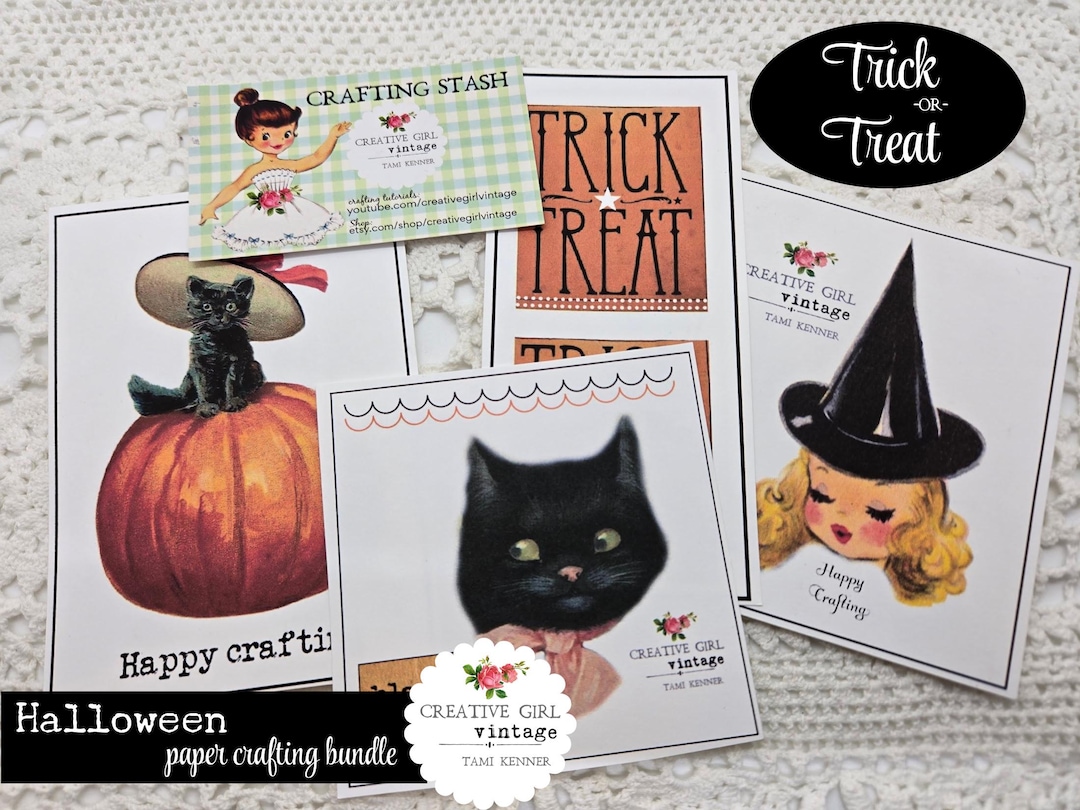 Halloween Paper Crafting Bundle: Witch, Black Cat, Trick or Treat - Etsy