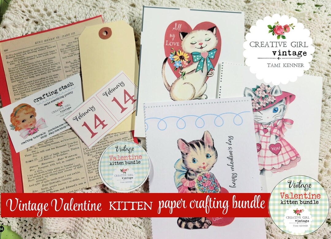 Vintage Valentine Kitten Paper Crafting Bundle: Printed Images - Etsy