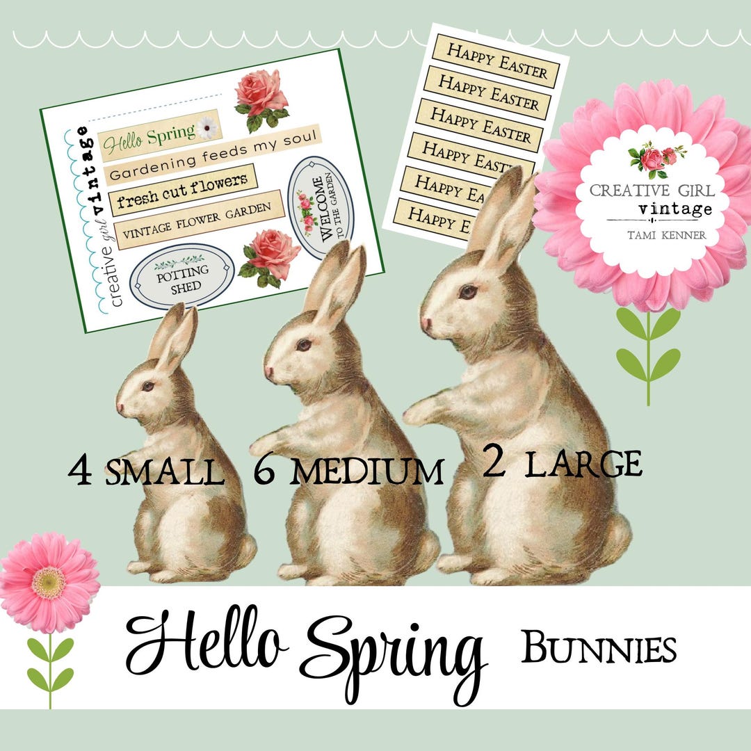 Spring Bunny Image Bundle: Crafting, Banners, Easter Decor - Etsy