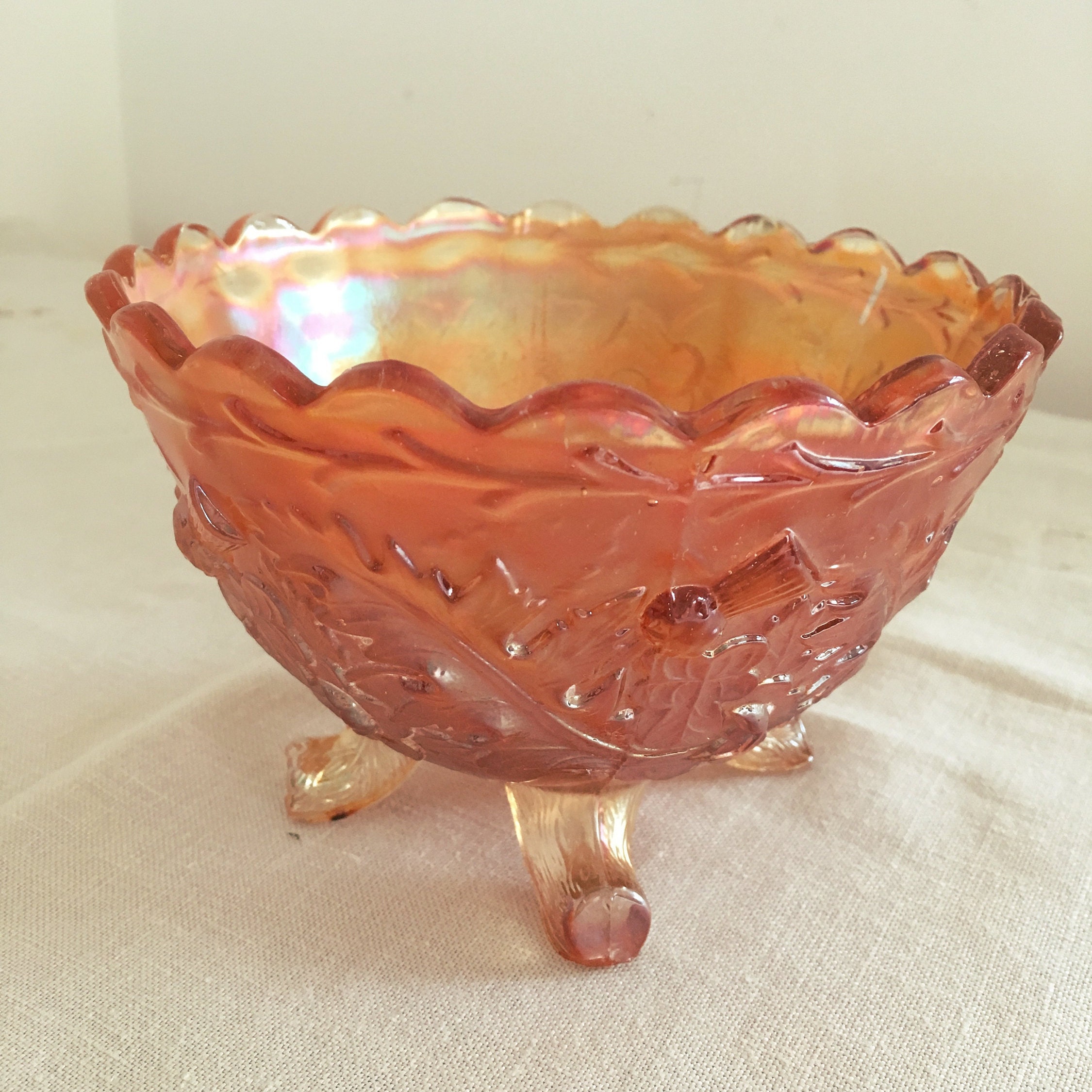 Iridescent Orange Carnival Glass Depression Glass Bowl or | Etsy