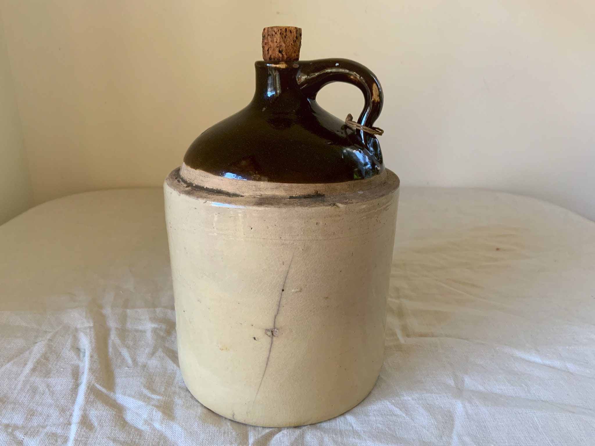 Antique Brown Dipped Whiskey Jug Primitive Crock With Cork - Etsy