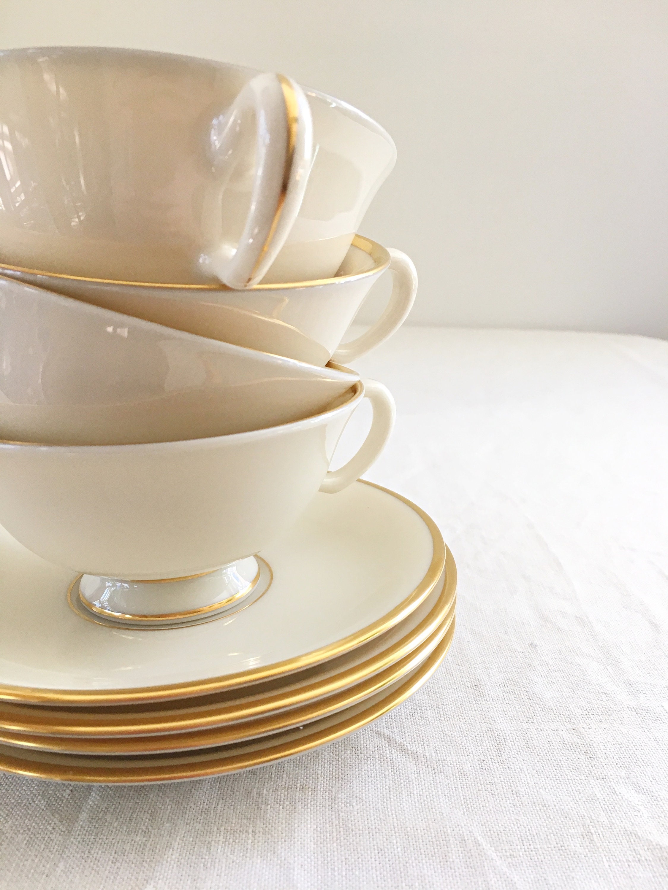 Ivory Lenox China Cups and Saucers Set of 4, Lenox Mansfield - Etsy