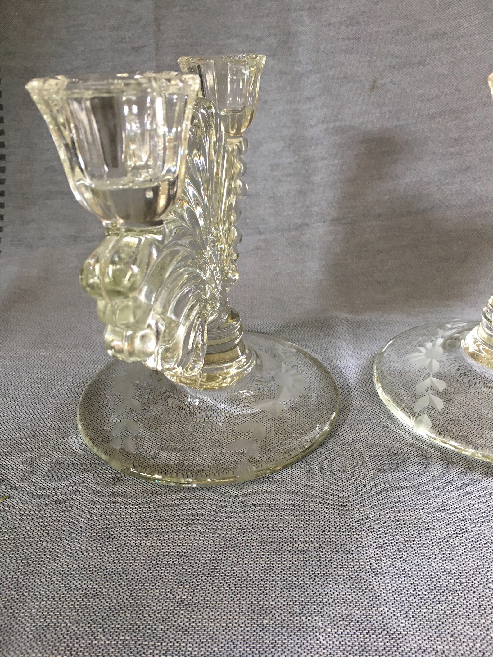 Depression Glass Double Light Candlesticks, Art Deco Style by Paden ...