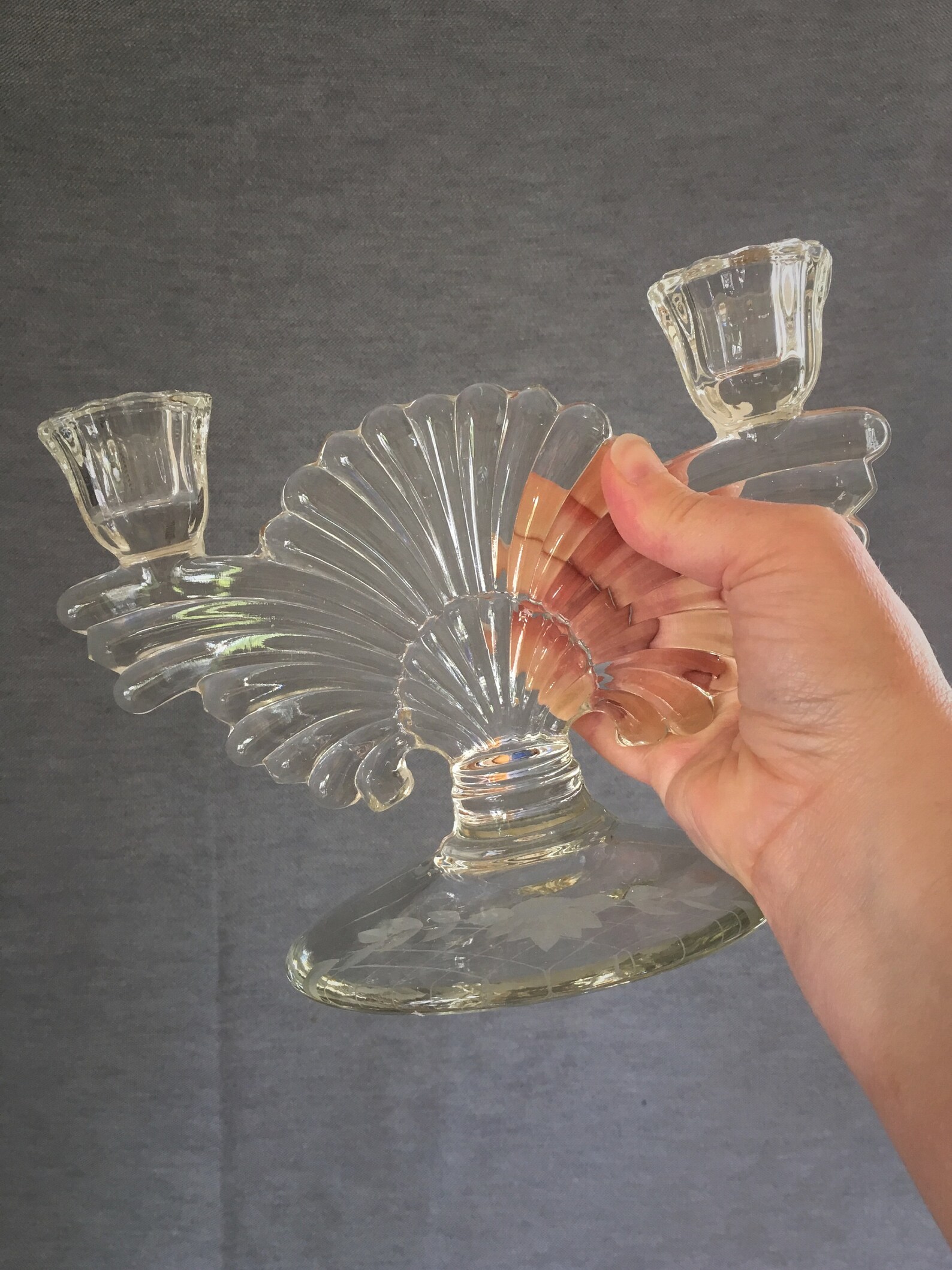 Depression Glass Double Light Candlesticks, Art Deco Style by Paden ...