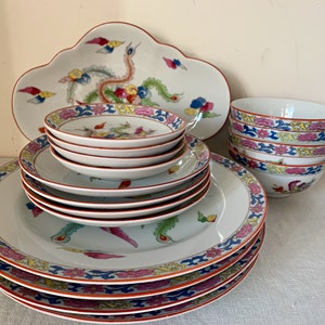 Chinese Phoenix Dinnerware Set, 17 Pieces, Chinese New Year Dishes Set ...