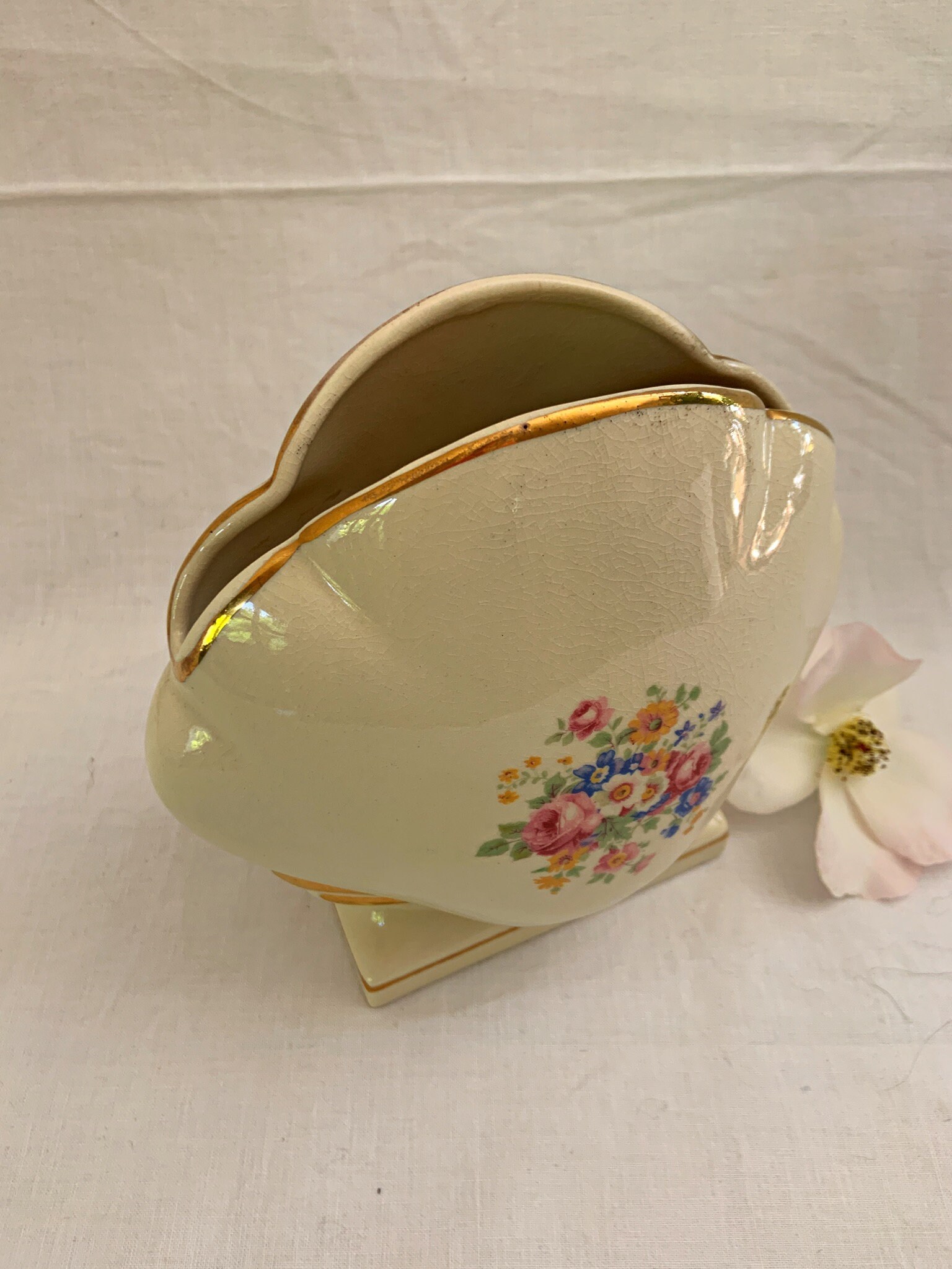 Clam Shell Vase by Princeton China Painted Florals | Etsy