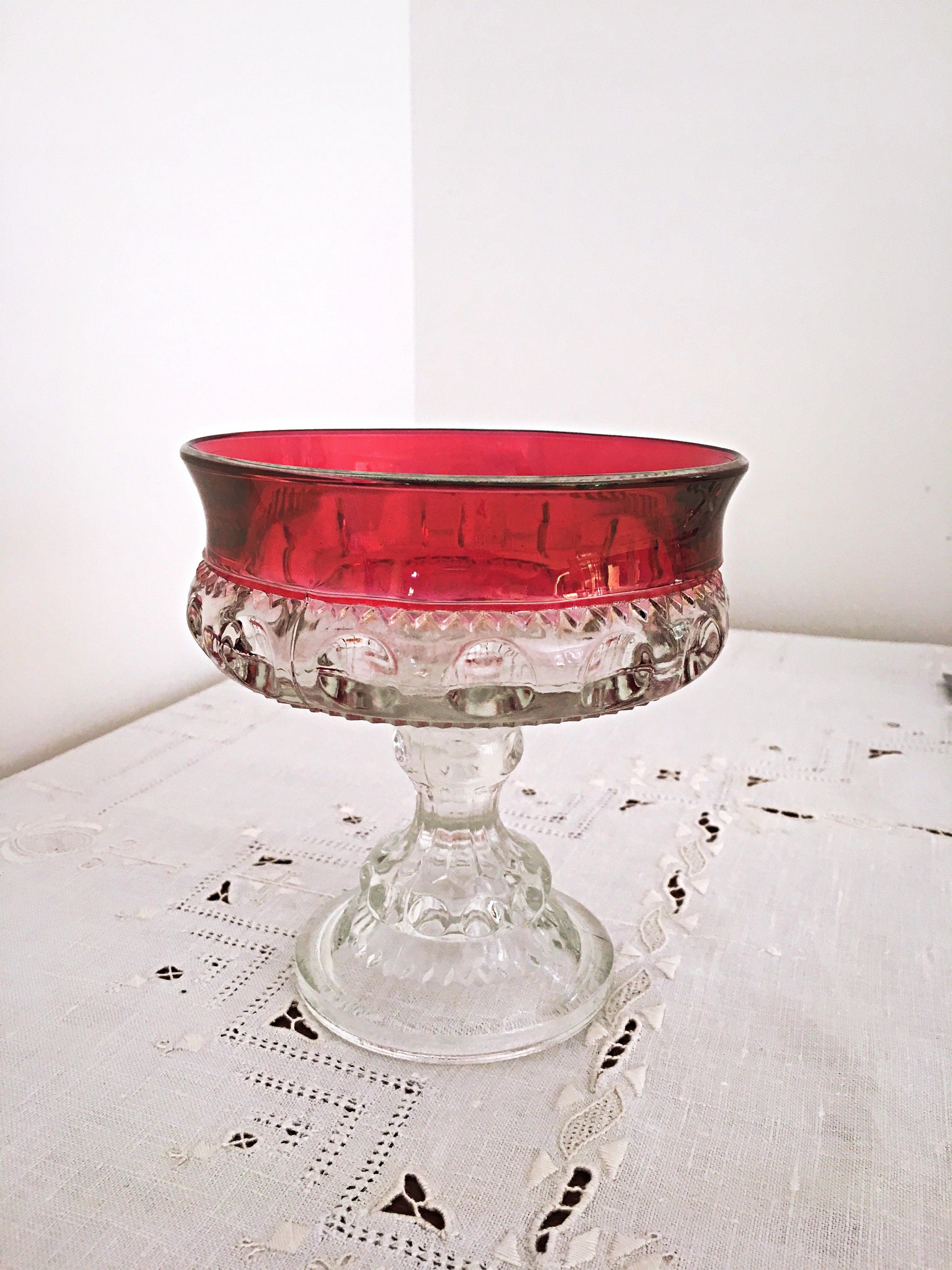 Red Glass Compote Ruby / Cranberry Flashed Kings Crown Glass | Etsy