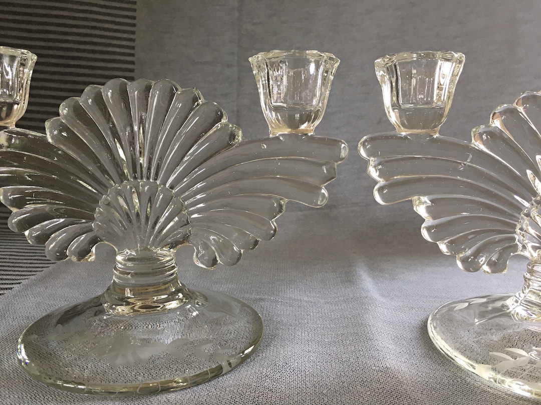 Depression Glass Double Light Candlesticks, Art Deco Style by Paden ...