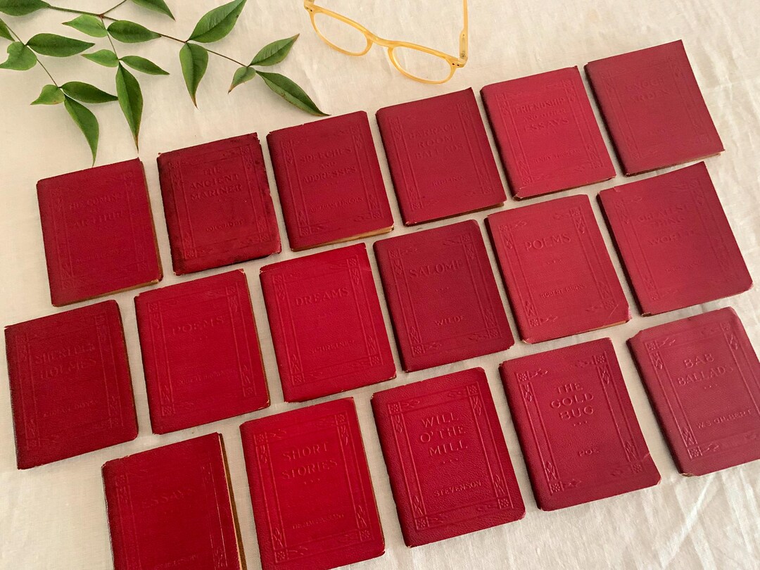 Little Red Library Collection, Red Leather Covers, Set of 17 Antique ...