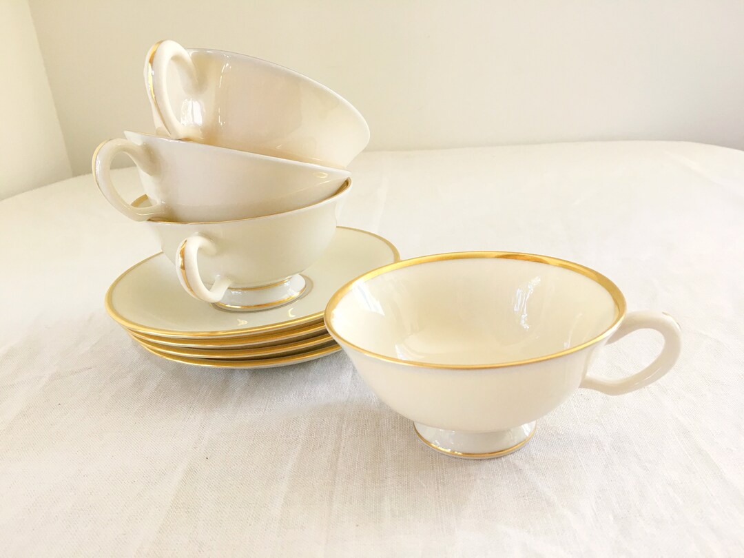 Ivory Lenox China Cups and Saucers Set of 4, Lenox Mansfield - Etsy