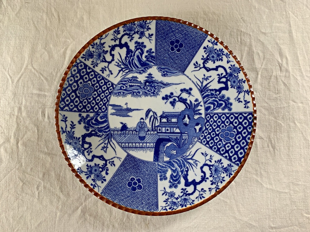 Antique Japanese Plate, Blue and White Igezara 14 Inch - Etsy