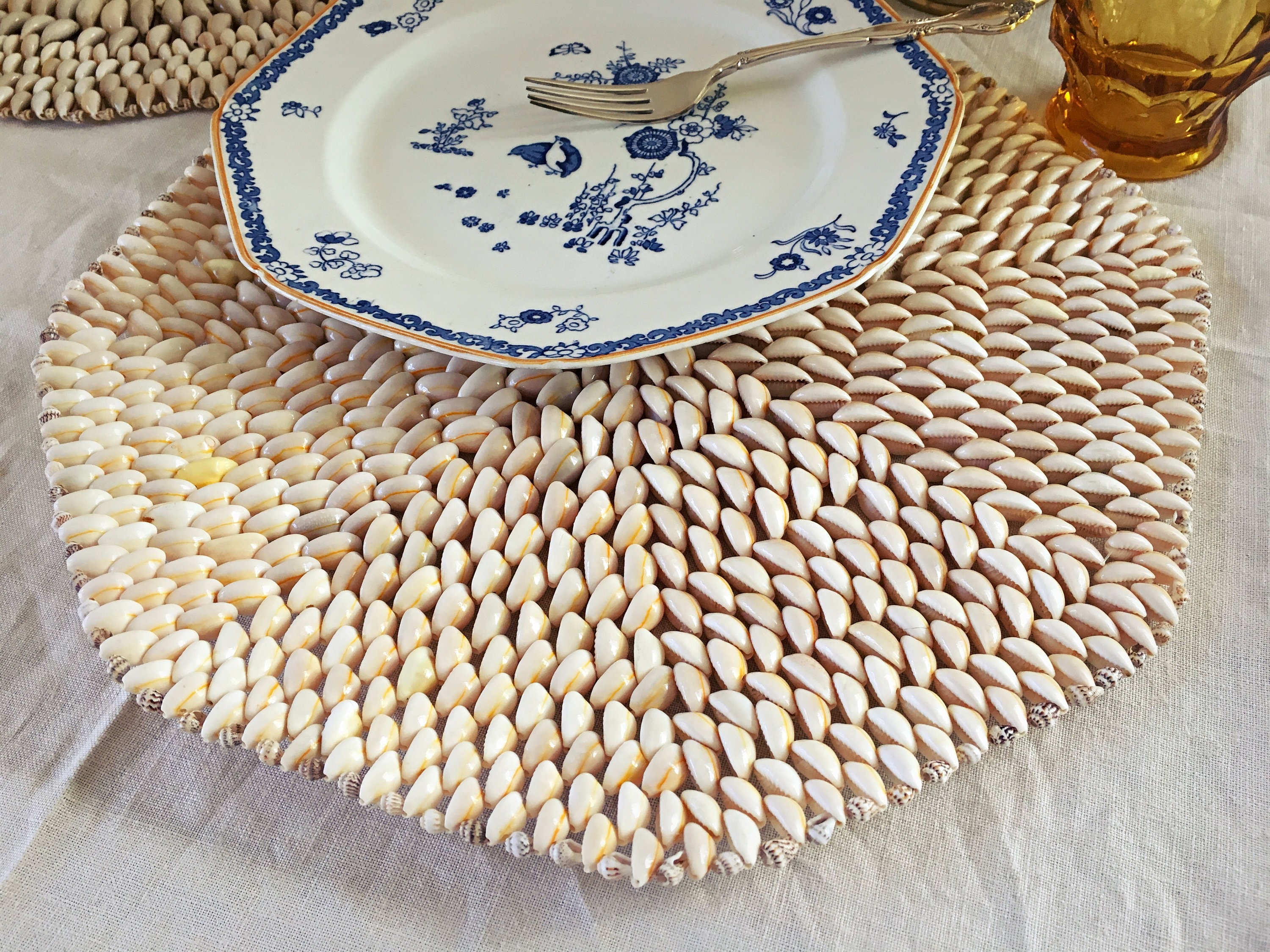 Large Cowrie Shell Placemat Sold Individually Boho Eclectic | Etsy