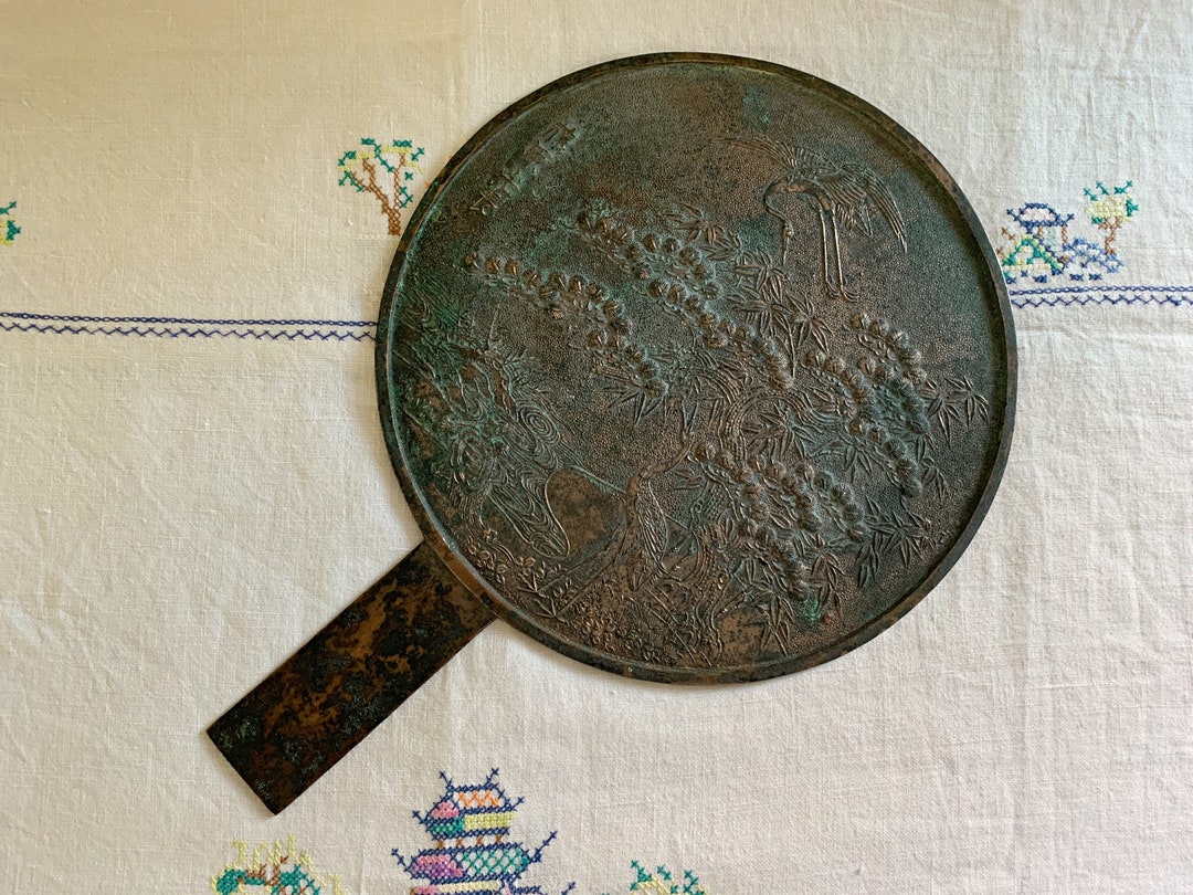 Large Solid Bronze Antique Japanese Hand Mirror - Etsy