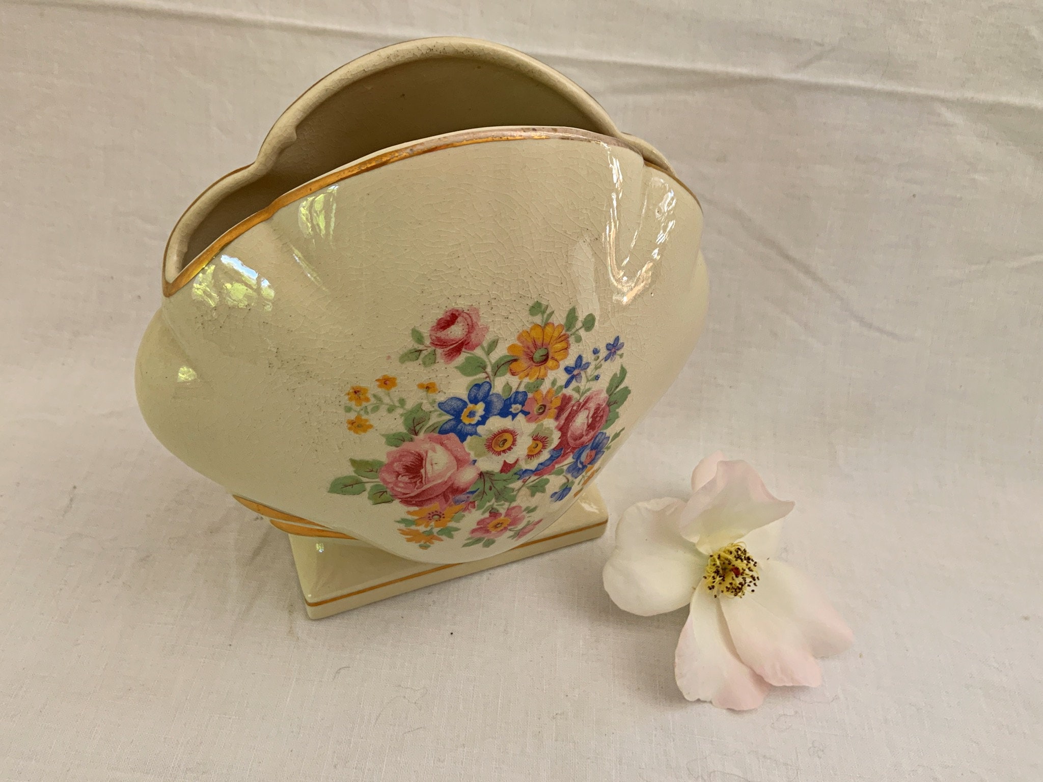 Clam Shell Vase by Princeton China, Painted Florals - Etsy