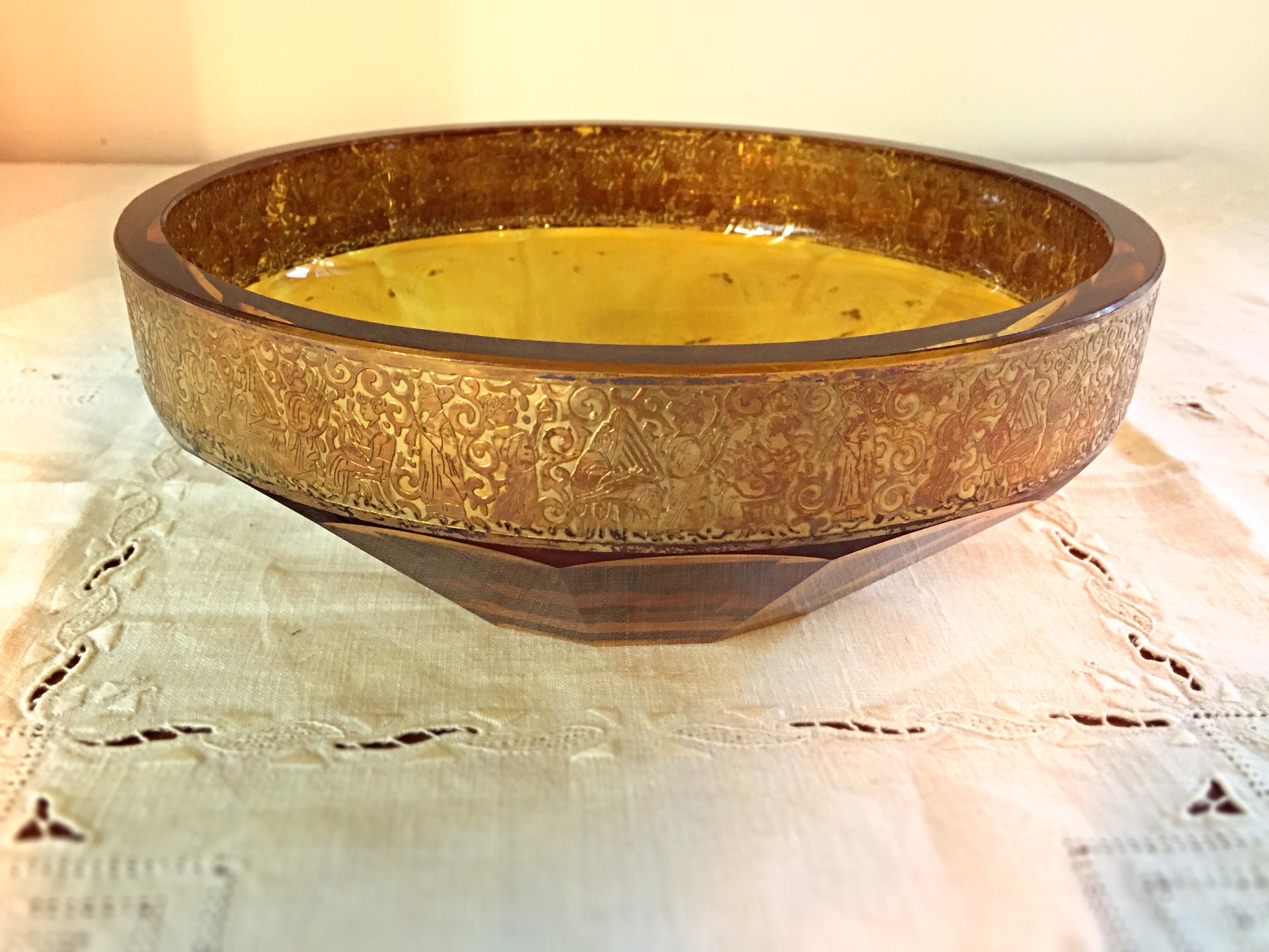 Gold Encrusted Amber Bowl 9 Inch | Etsy