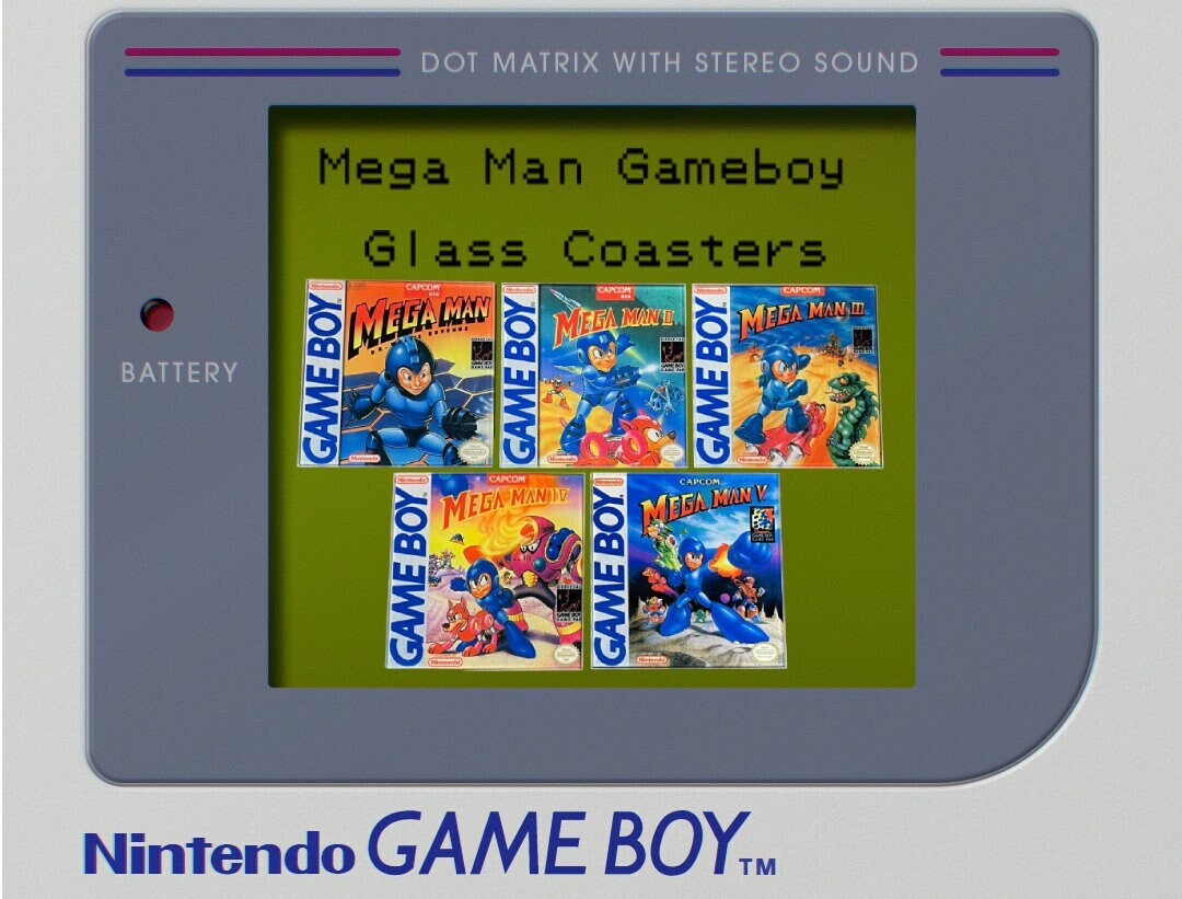 Mega Man Gameboy Glass Coasters - Mega Man 1, Mega Man 2, Mega Man 3 ...