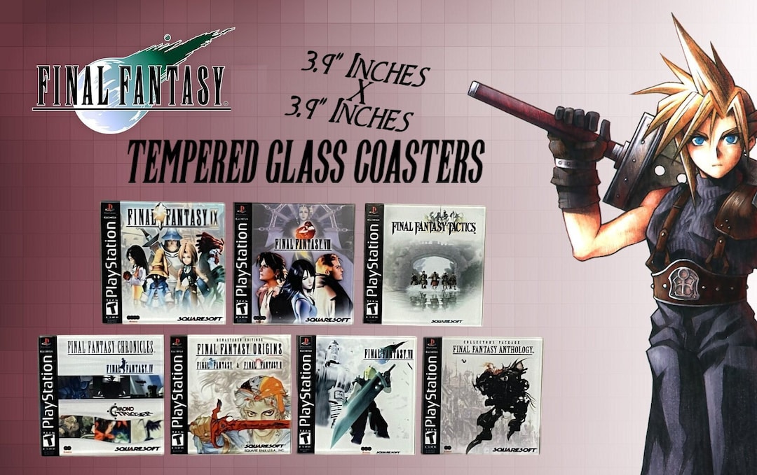 Final Fantasy Playstation PS1 Glass Drinking Coaster Set | Box Cover ...